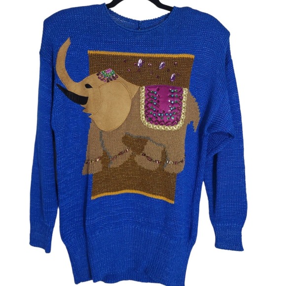 Unbranded | Sweaters | Vintage Womens Sweater Blue Brown Leather ...